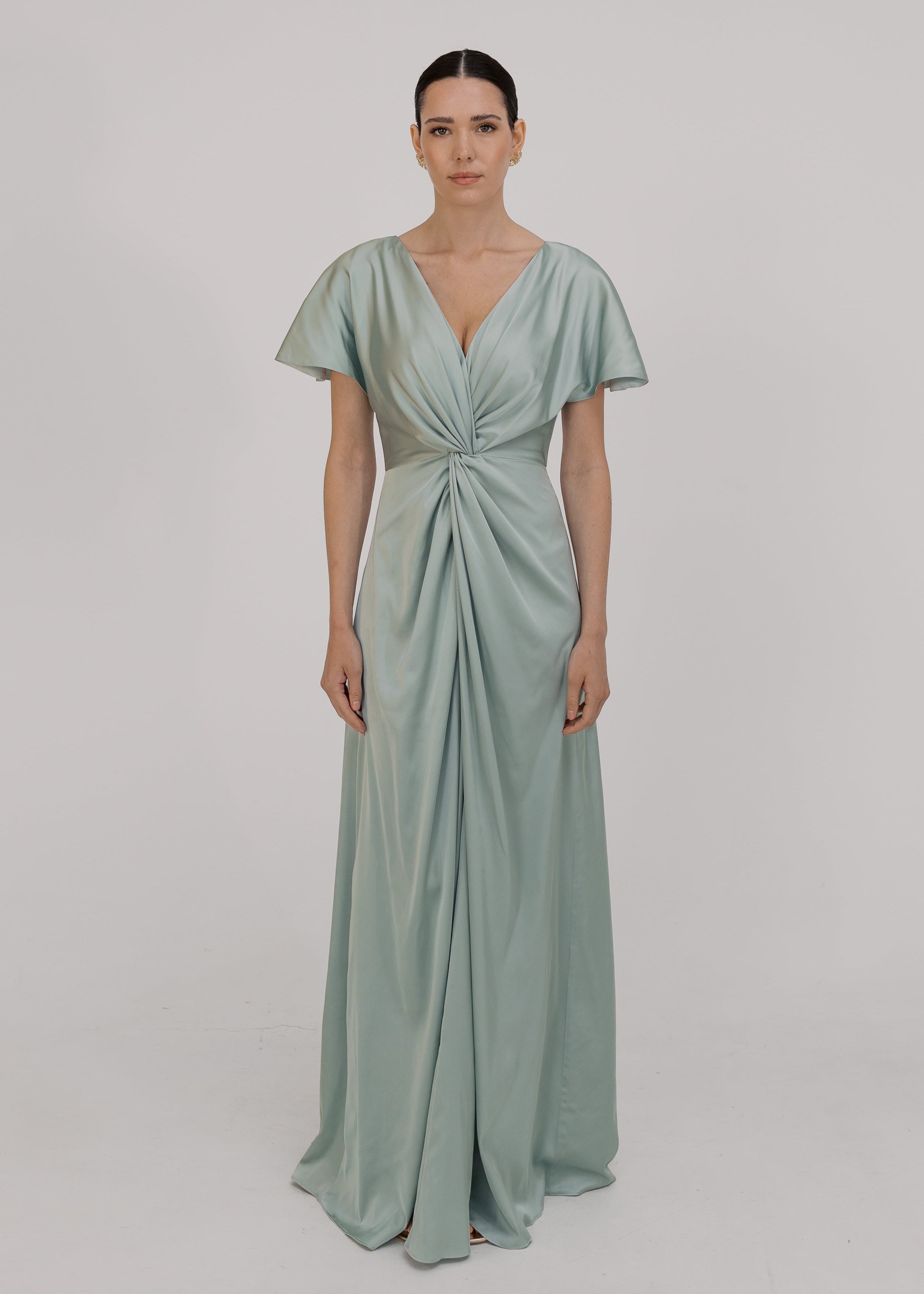 TH&TH Camilla Bridesmaid Dress in Dusty Eucalyptus Satin – TH and TH