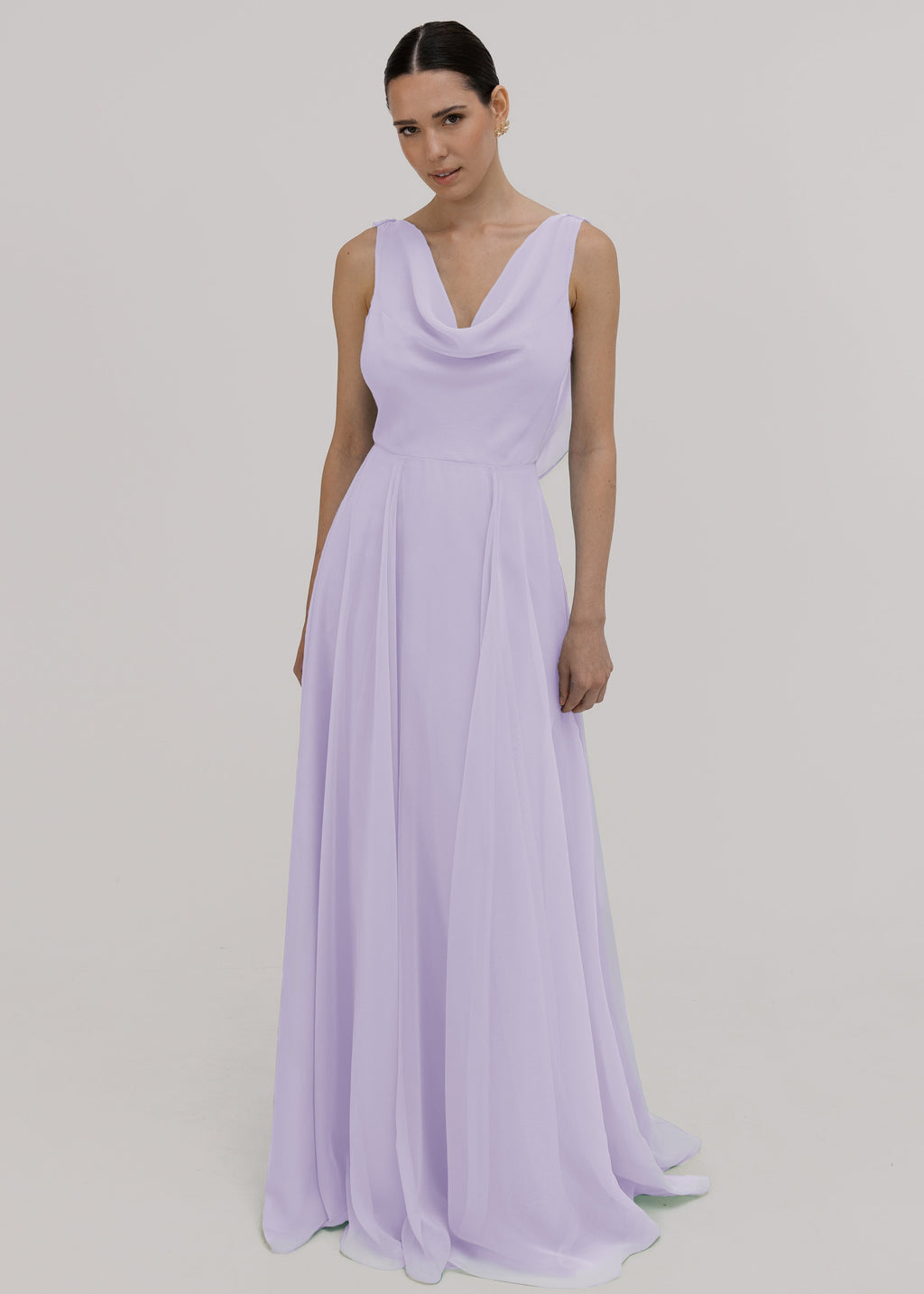 TH&TH Athena Cowl Back Bridesmaid Dress In Lilac Mist Chiffon – TH and TH