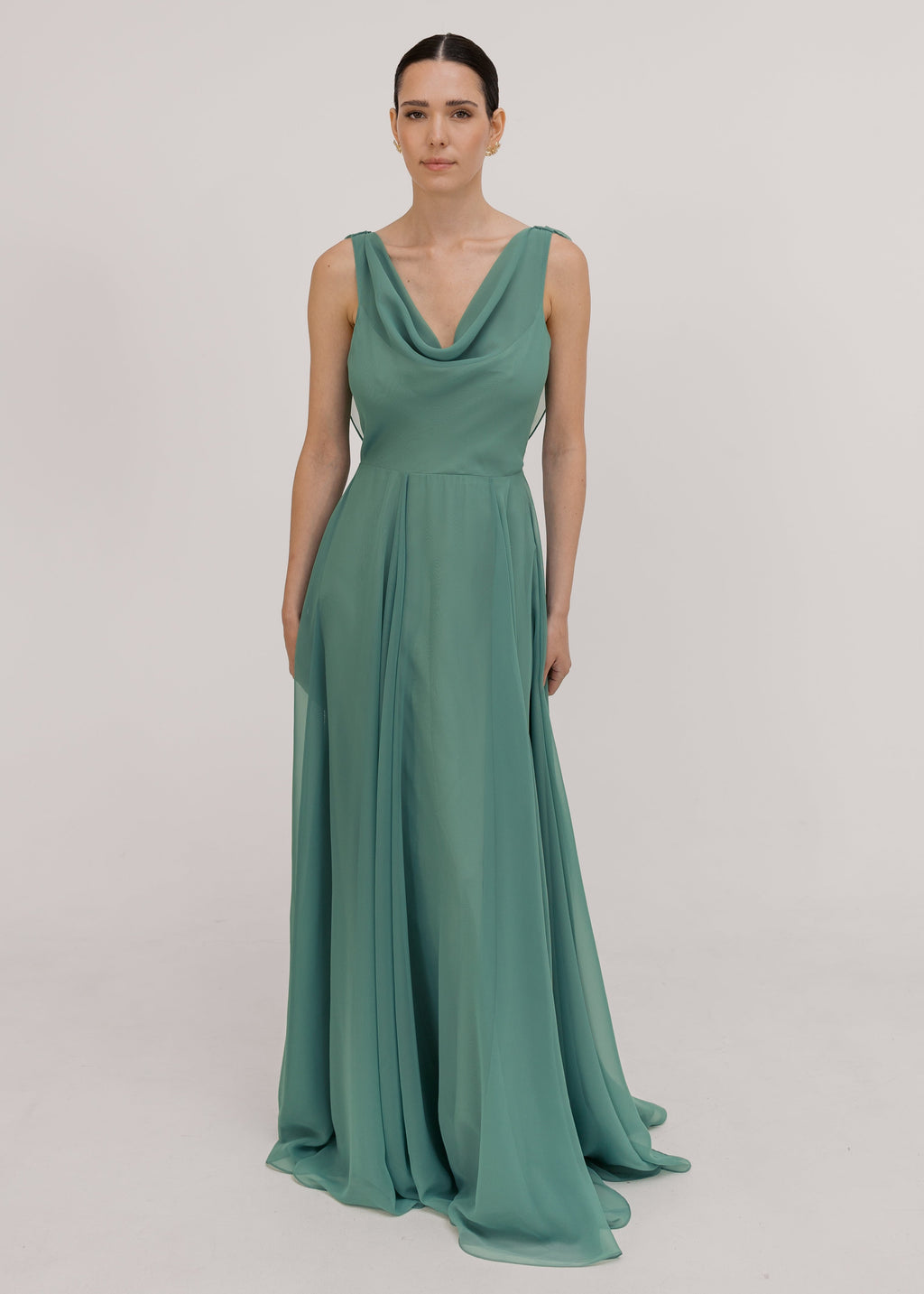 TH&TH Athena Cowl Back Bridesmaid Dress In Sage Green Chiffon – TH and TH