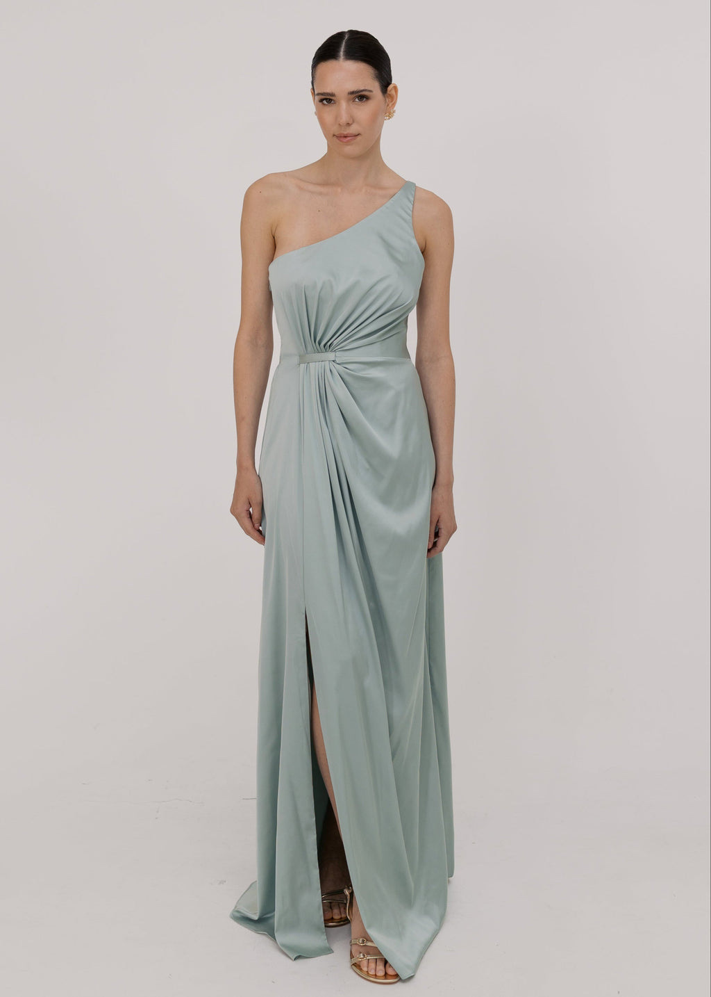 TH&TH Greta One Shoulder Bridesmaid Dress In Sage Green Satin – TH and TH