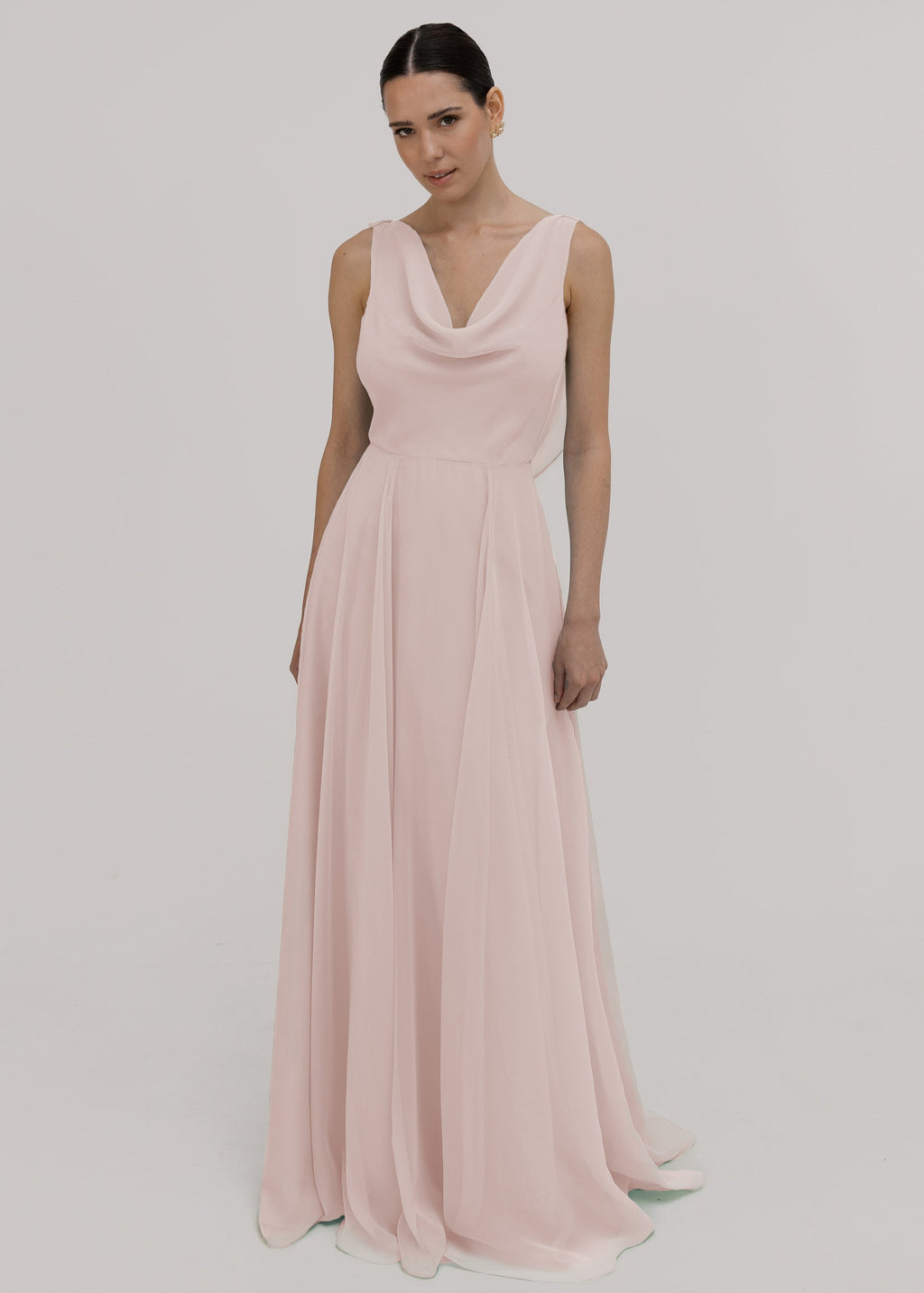 TH&TH Athena Cowl Back Bridesmaid Dress In Smoked Blush Chiffon – TH and TH